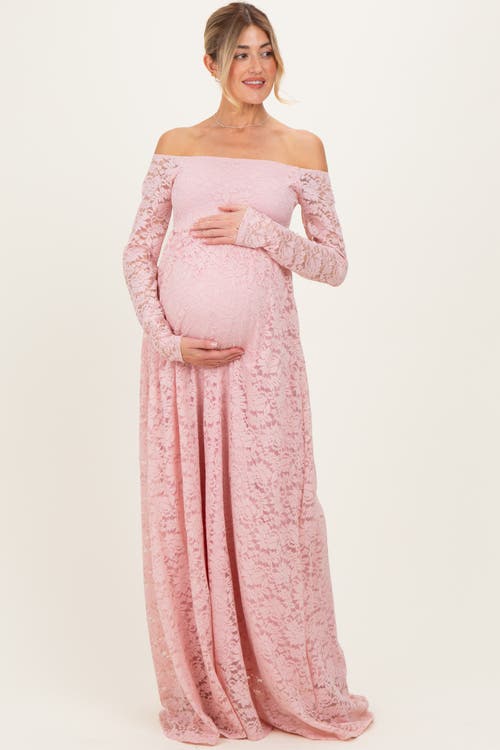 PINKBLUSH Floral Lace Long Sleeve Off Shoulder Maxi Dress